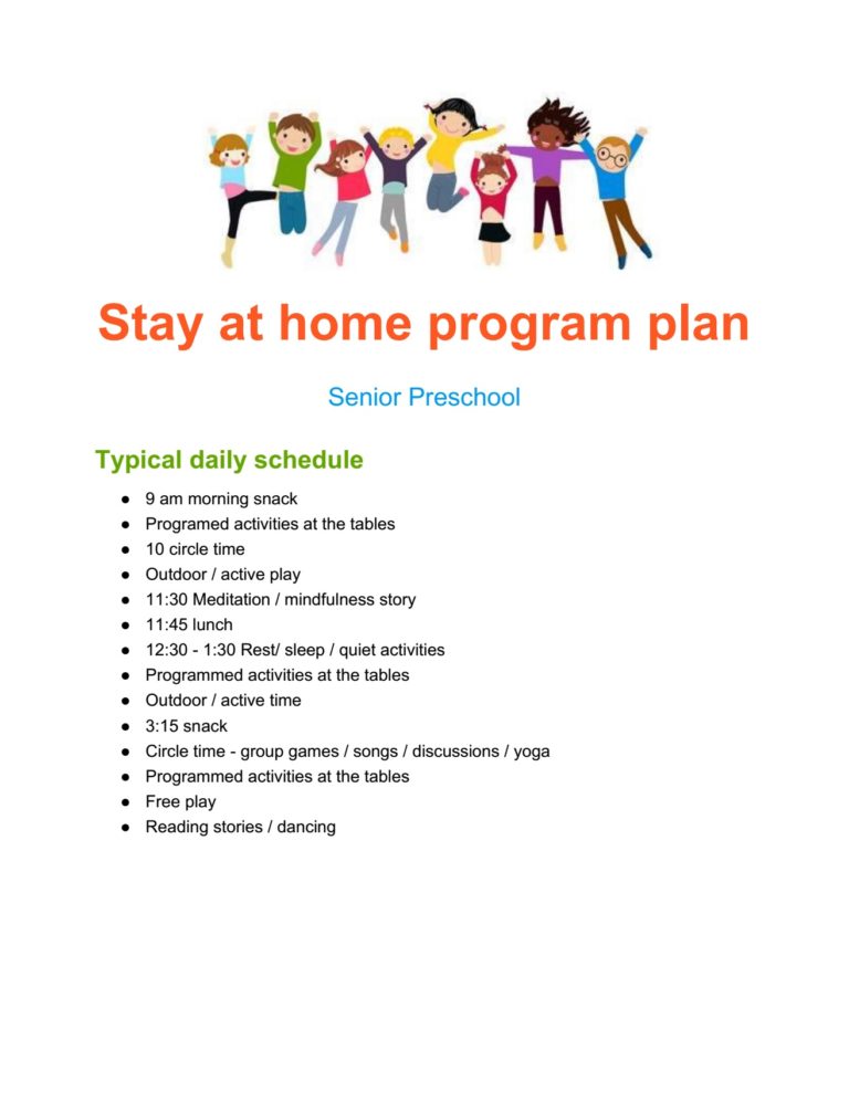 Stay at Home Program Plan for Senior Preschool - The Children's Place