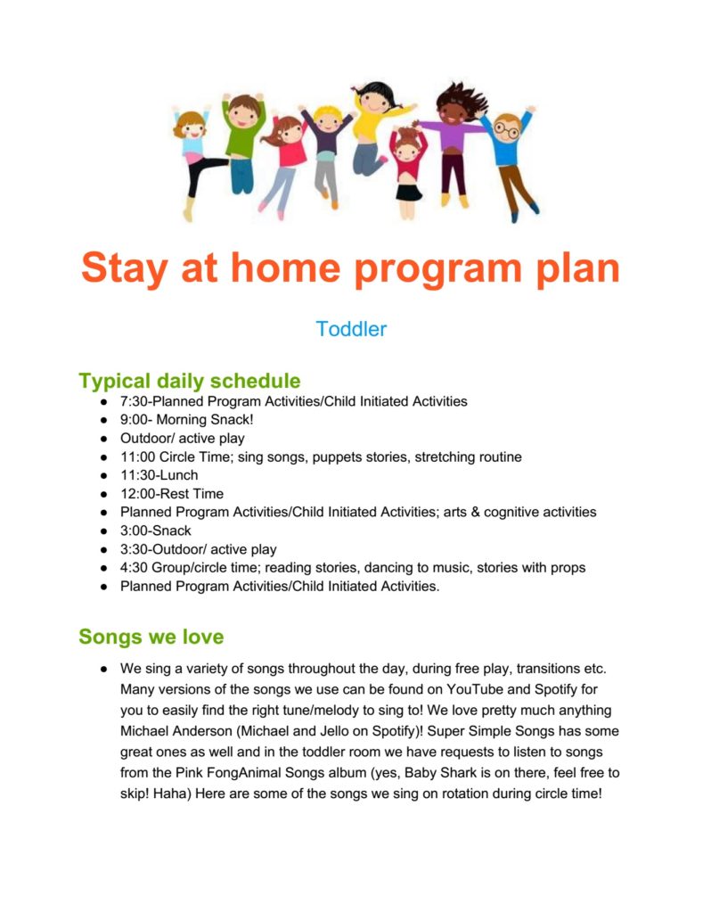 Stay at Home Program Plan for Toddlers - The Children's Place