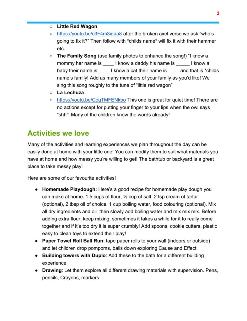 Stay at Home Program Plan for Toddlers - The Children's Place